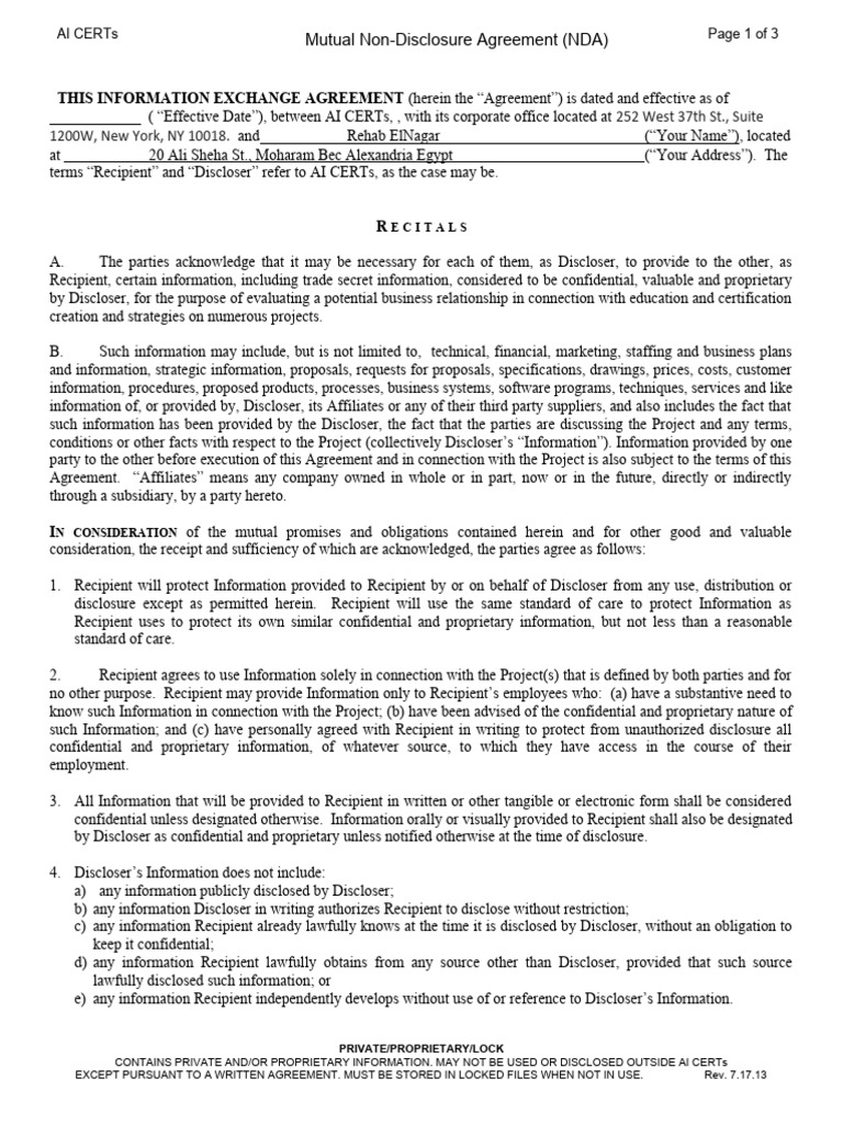 AI CERTs NDA - Individual | PDF | Non Disclosure Agreement | Legal Remedy