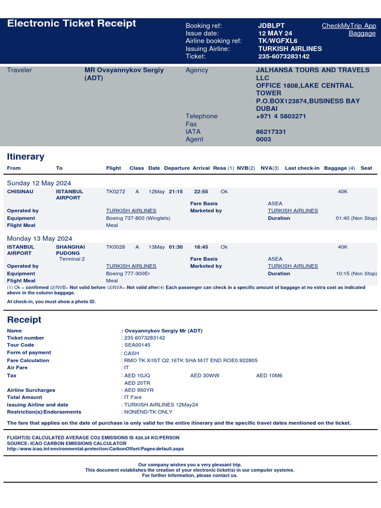 Your Electronic Ticket Receipt | PDF | Aviation