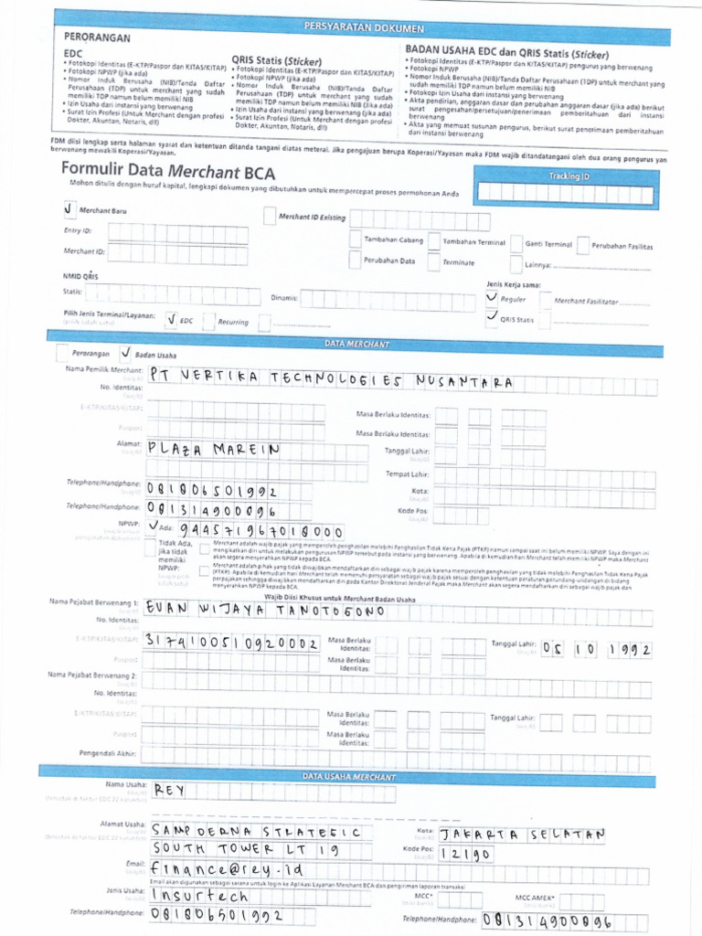 Form Pengajuan Mesin EDC BCA | PDF