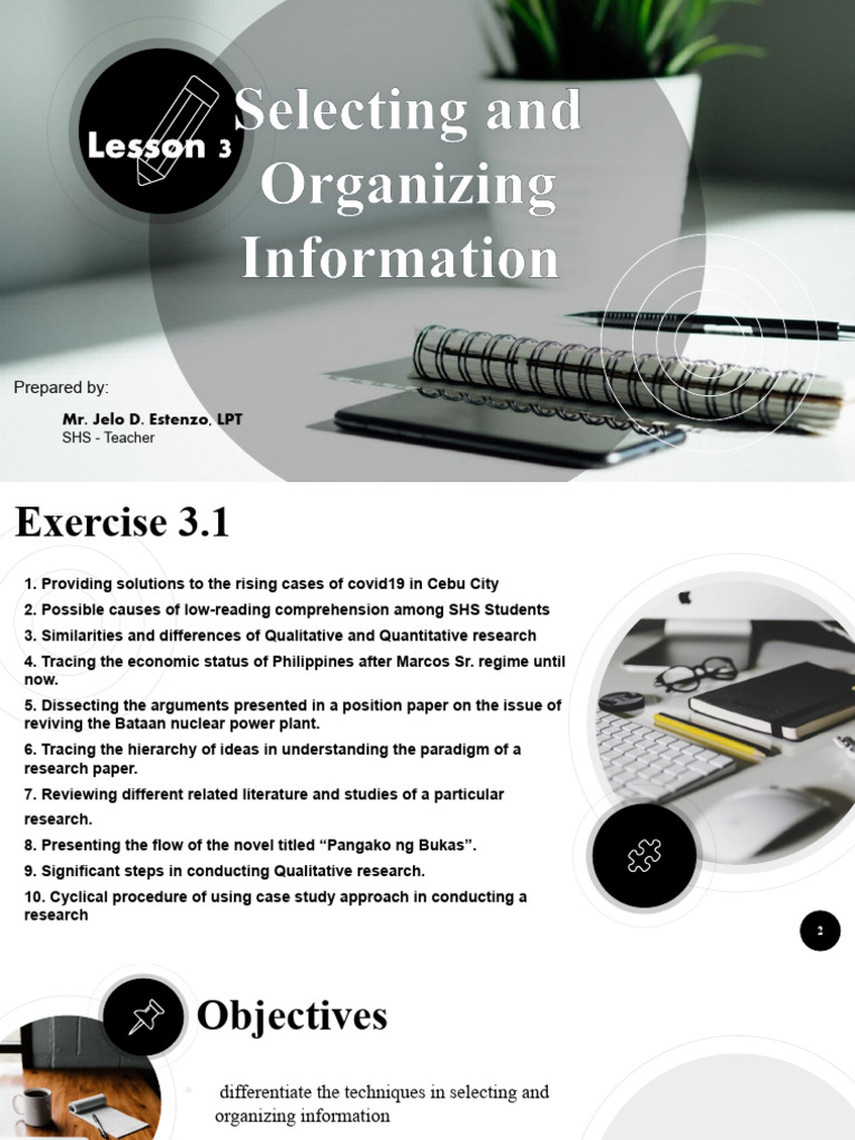 Lesson3 SelectingandOrganizingInformation | PDF | Qualitative Research | Methodology