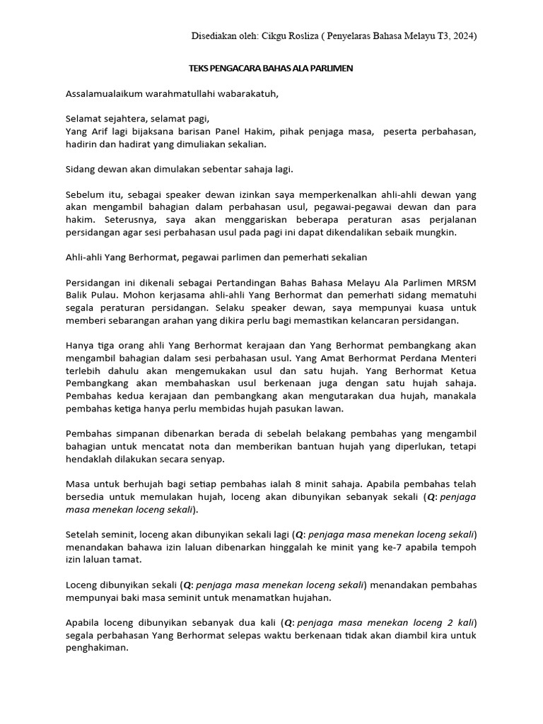 Teks Pengacara Bahas Ala Parlimen | PDF