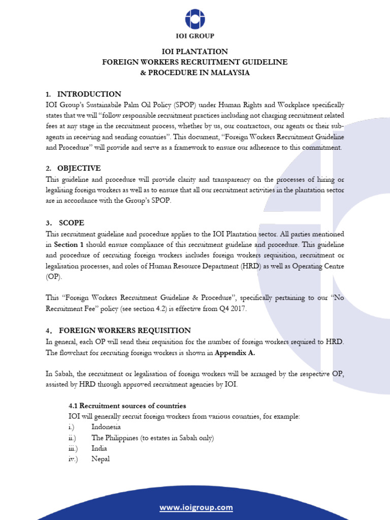 Foreign Workers Recruitment Guideline Procedure | PDF | Recruitment ...