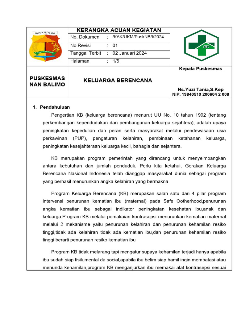 KAK KB 2024 Ok | PDF | Kesehatan Holistik