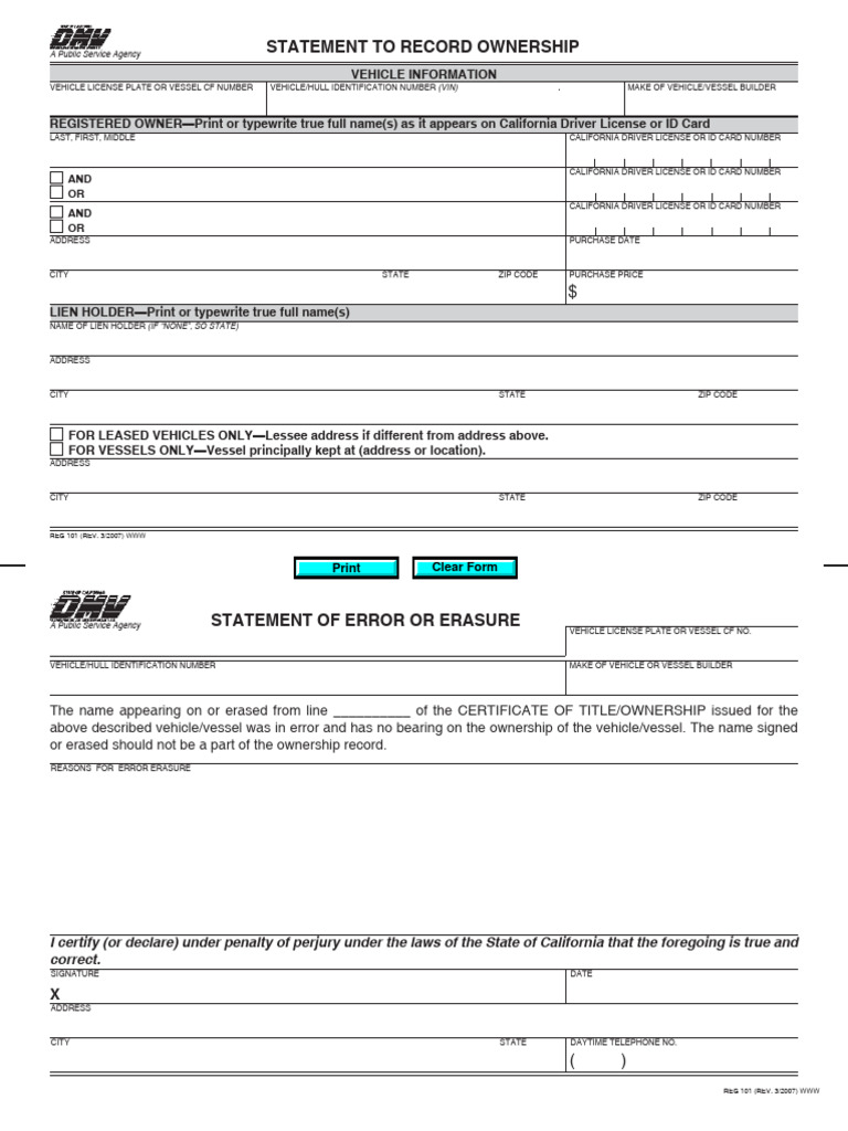 Reg101 - Statement of Record Ownership | PDF | Identity Document ...