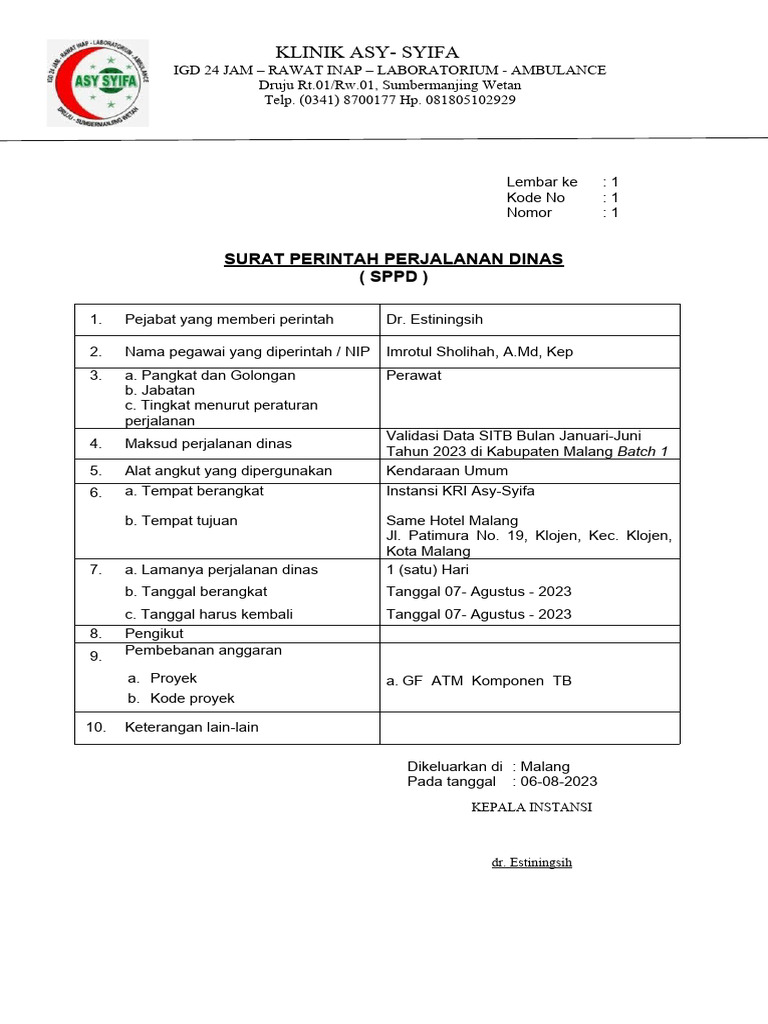 SPPD Validasi Data Dinas Kesehatan Malang | PDF