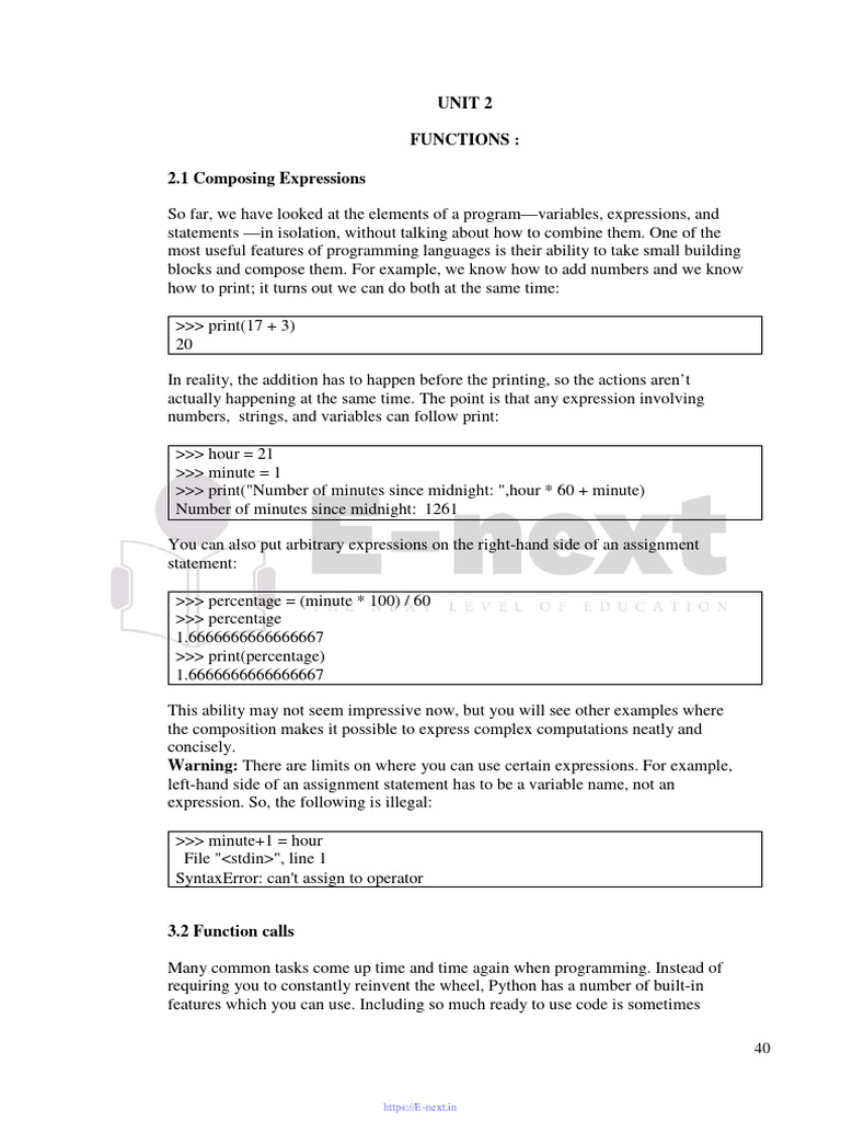 Unit 2 Functions E Next In Pdf Parameter Computer Programming