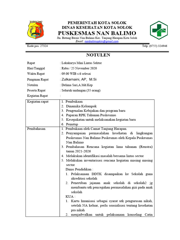 Notulen Sektor Nov 2020 (Renstra) | PDF