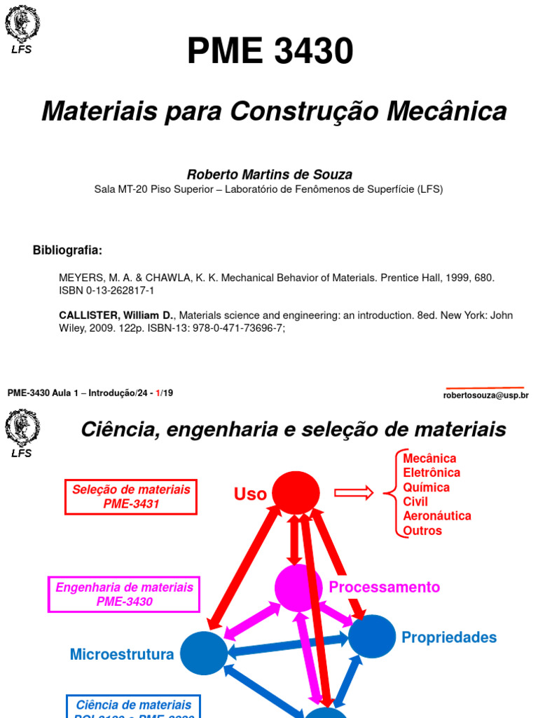 PME 3430 2024 Aula1 Introducao | PDF | Estresse (Mecânica) | Polímeros