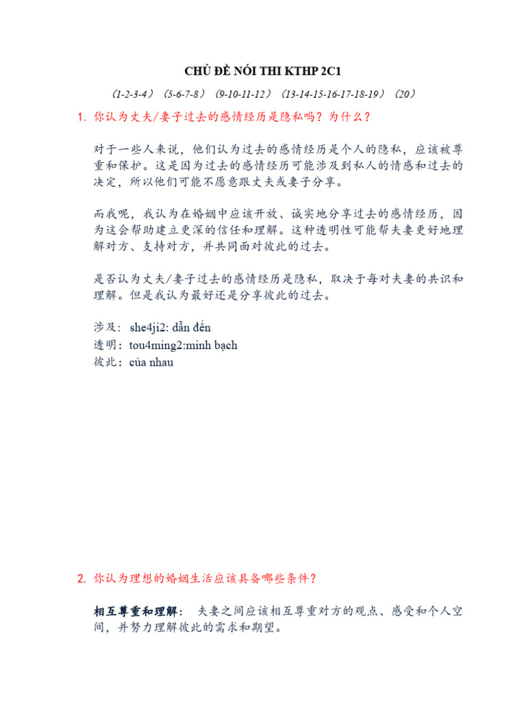 Chủ đề Nói KTHP 2C1 | PDF