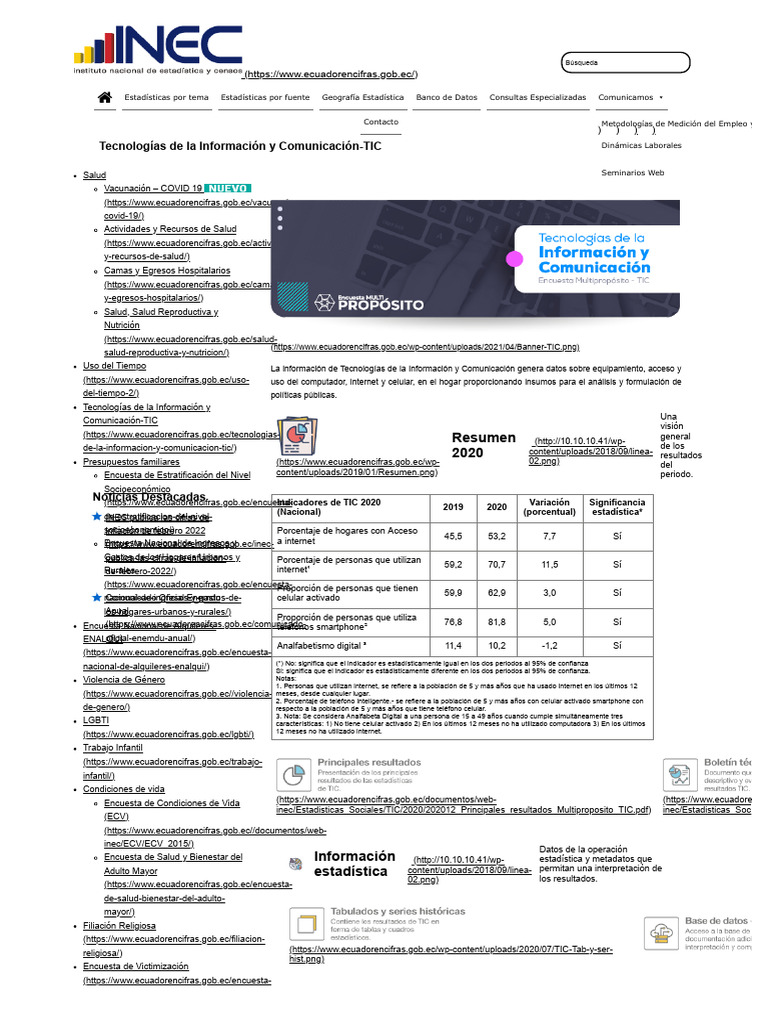 Indicadores TIC Ecuador 2020 | PDF | Informática
