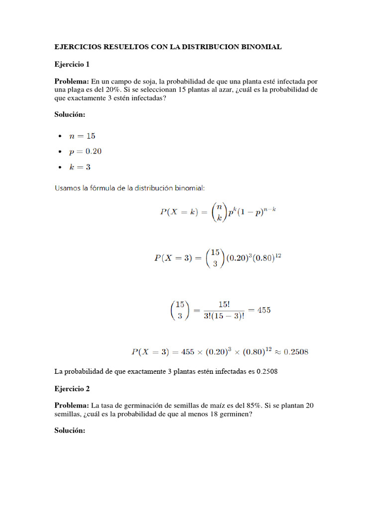 Ejercicios Resueltos Con La Distribucion Binomial | PDF | Semilla | Probabilidad