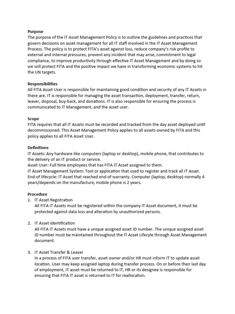 IT Asset Policy | PDF | Asset Management | Life Cycle Assessment