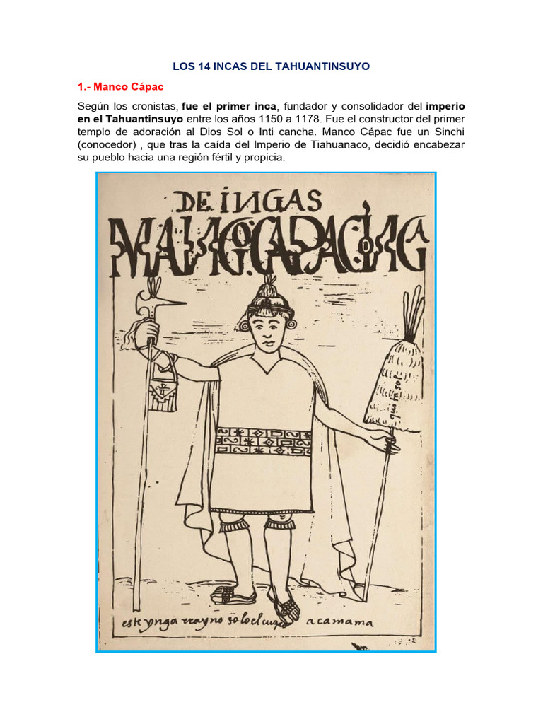 Los 14 Incas del Tahuantinsuyo | PDF | Imperio Inca | Perú