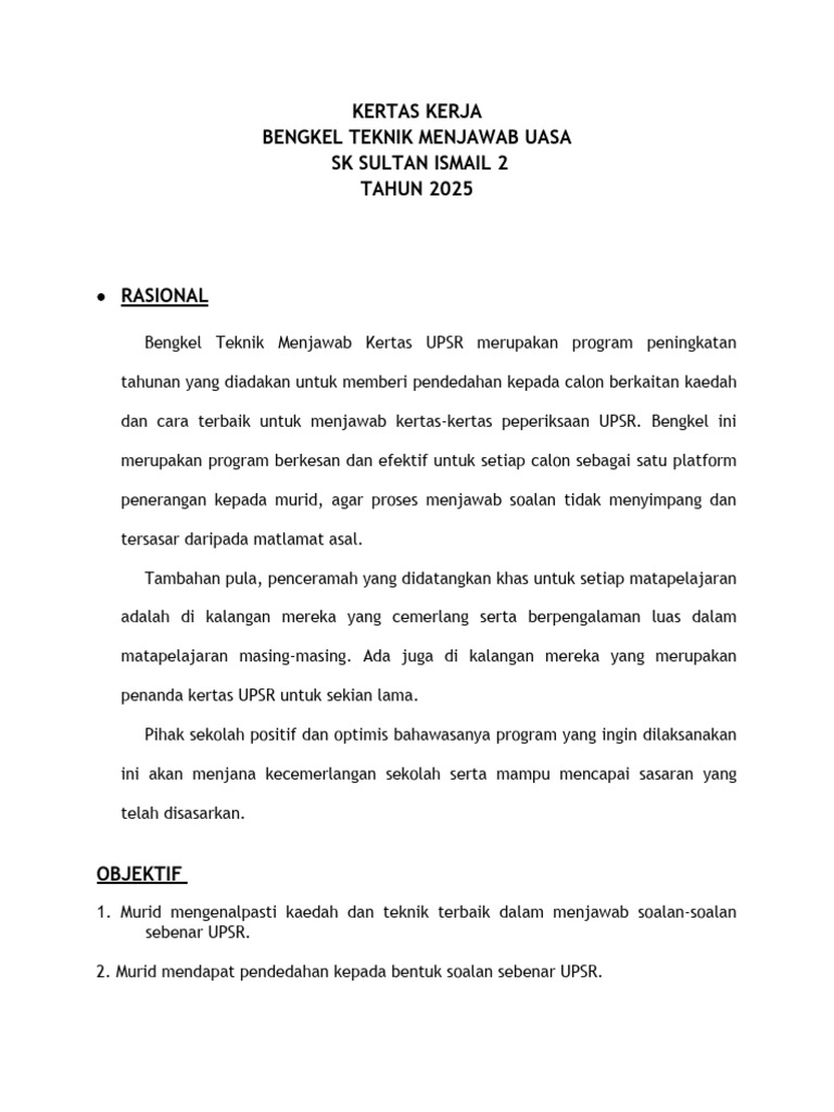 Kertas Kerja Bengkel Teknik Menjawab Ups | PDF