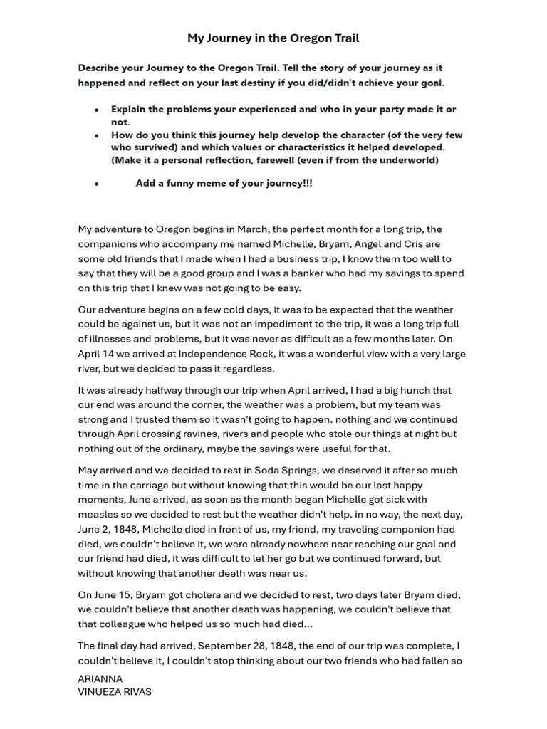 Describe Your Journey to the Oregon Trail | PDF