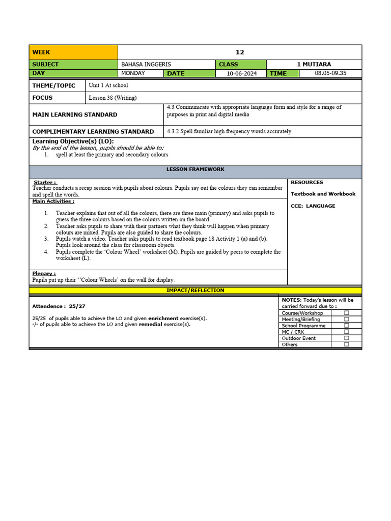 Year 1 English Week 12 | Download Free PDF | Teachers | Learning