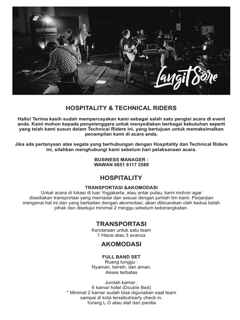 Technical Riders untuk Penampilan Band | PDF