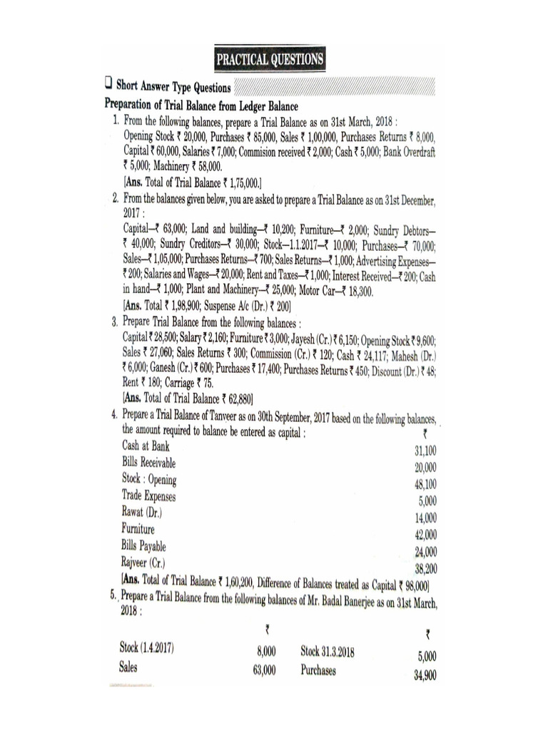 Practical Questions On TRIAL BALANCE 2 | PDF