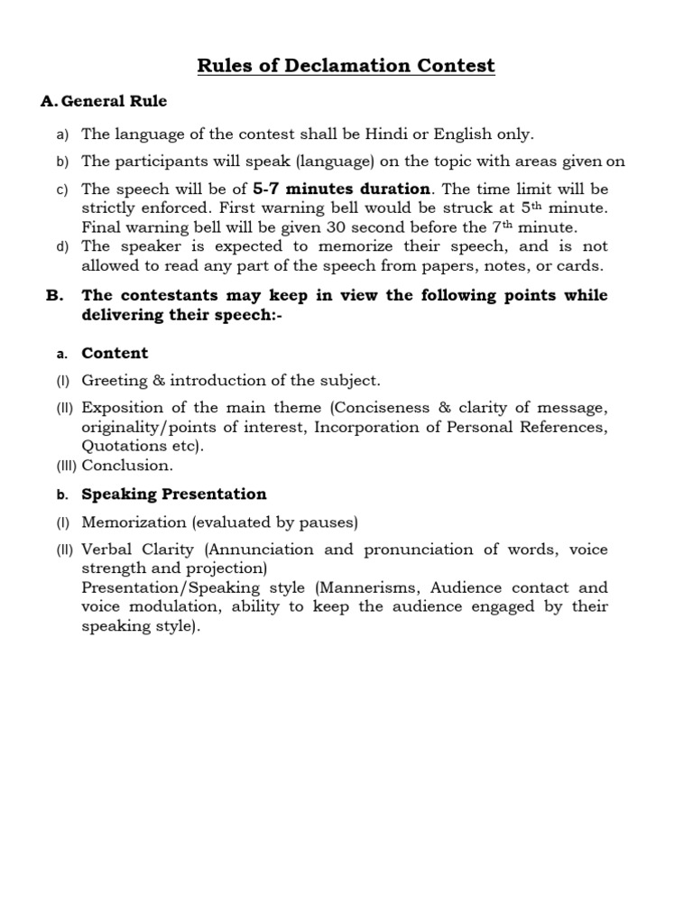 Rules of Declamation Contest | PDF