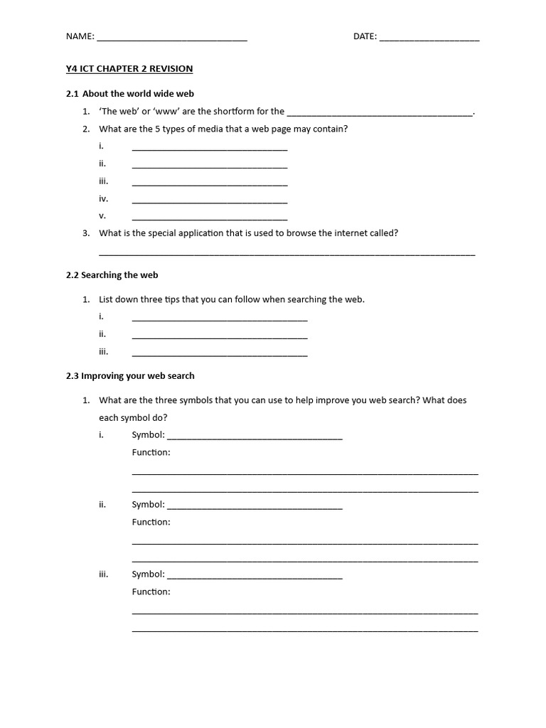 Y4 ICT Chapter 2 REVISION | PDF | World Wide Web | Internet & Web