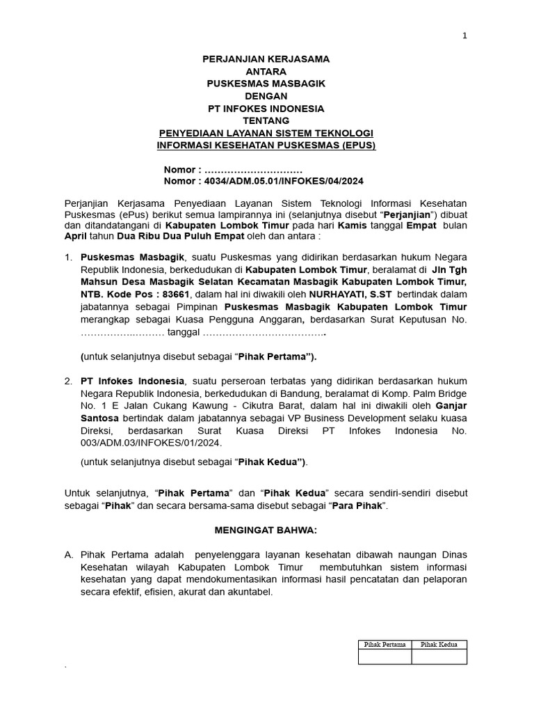 DRAFT - PKS - 2024 - Puskesmas Masbagik | PDF