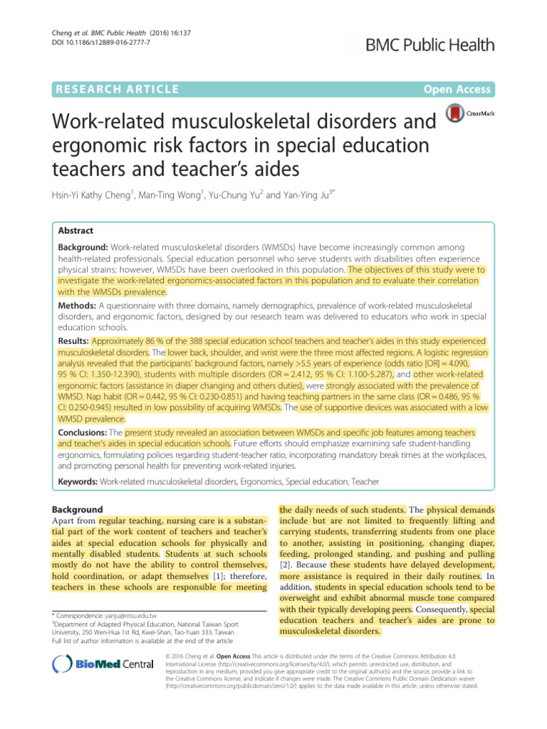WRMSD Teacher | PDF | Human Factors And Ergonomics | Special Education