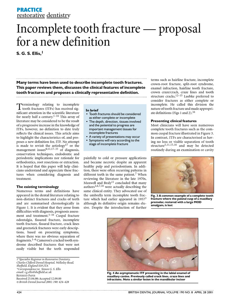 Incomplete Tooth Fracture - Proposal Ellis | PDF | Human Tooth | Tooth ...