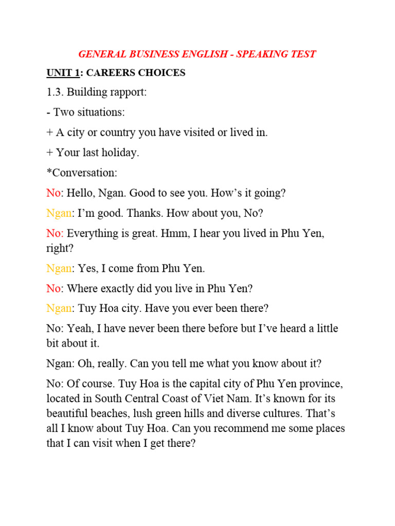 Business English Speaking Test: Careers | PDF | Foreign Language Studies