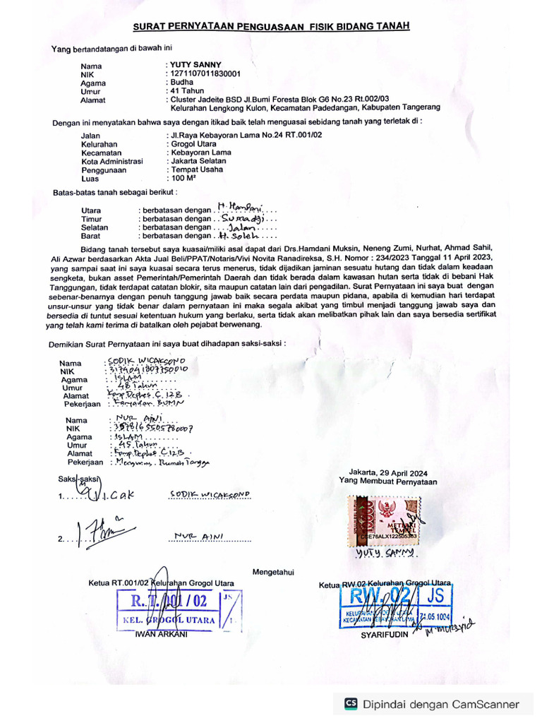 Surat Pernyataan Penguasaan Fisik | PDF