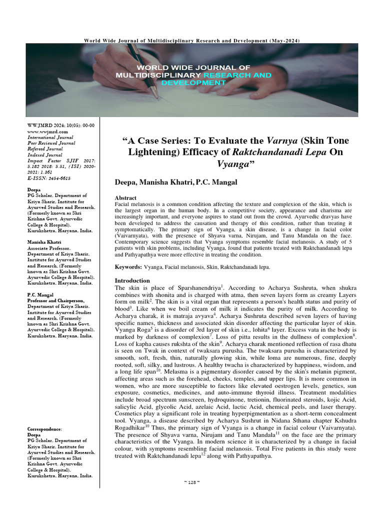 "A Case Series: To Evaluate The Varnya (Skin Tone Lightening) Efficacy ...