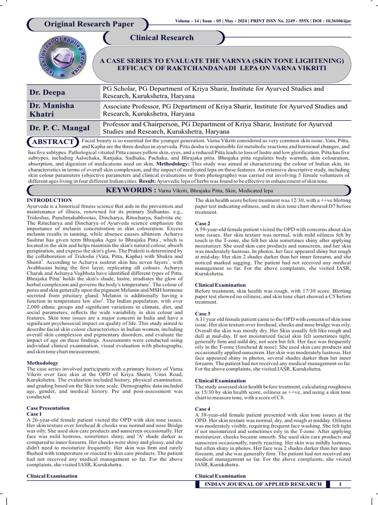 Original Research Paper Clinical Research | PDF | Ayurveda | Skin Care
