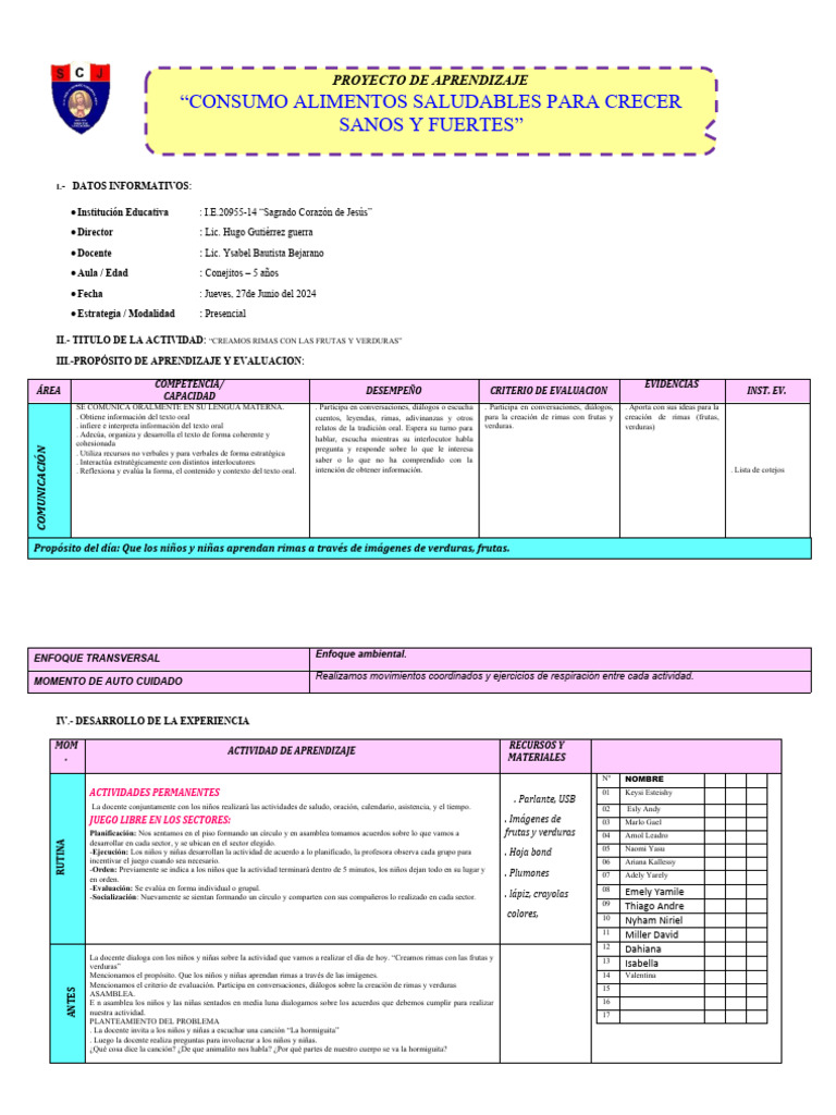 Rimas Divertidas con Frutas y Verduras | PDF | Evaluación | Aprendizaje
