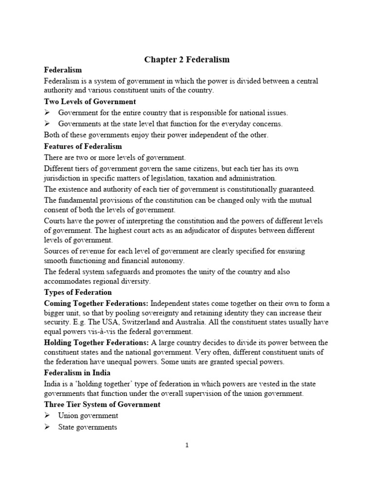 Chapter 2 Federalism | Download Free PDF | Federation | Forms Of Government