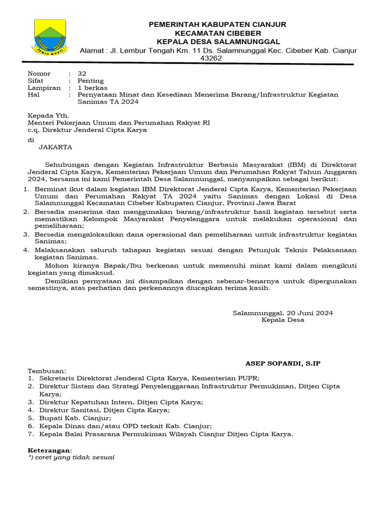 Minat Desa Salamnunggal untuk Sanimas 2024 | PDF