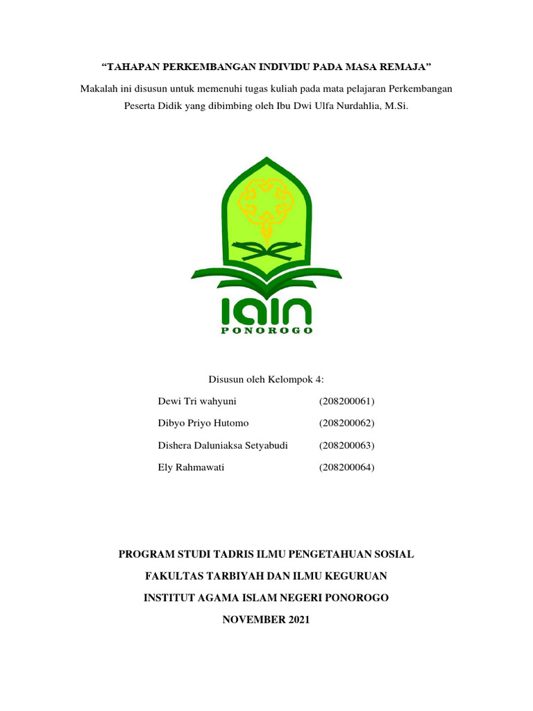 Tahapan Perkembangan Individu Pada Masa Remaja | PDF