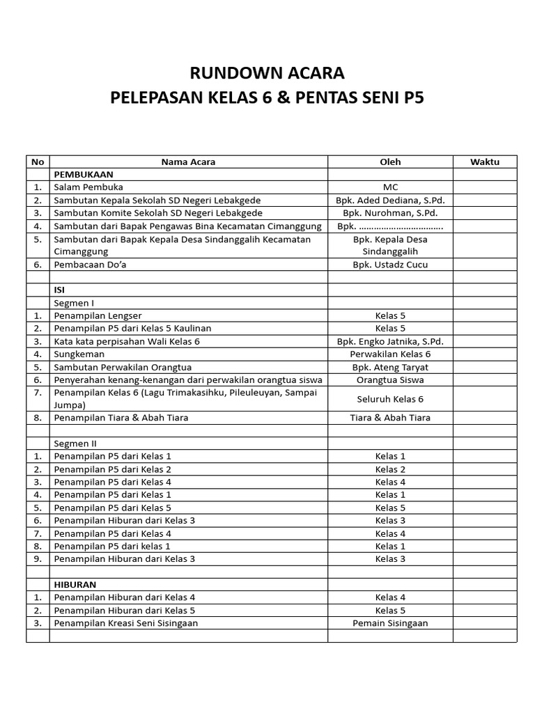 Rundown Acara Perpisahan 2024 | PDF