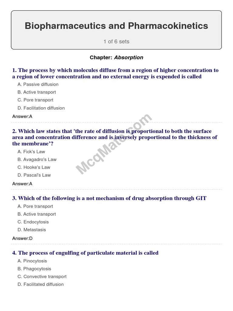 Biopharmaceutics and Pharmacokinetics [Set 1] | Download Free PDF ...
