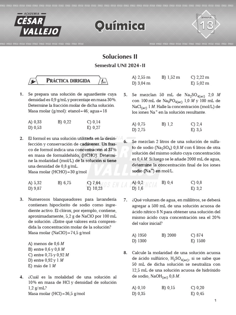 QU SCV Dir Sem13 | PDF | Concentración | Ácido clorhídrico