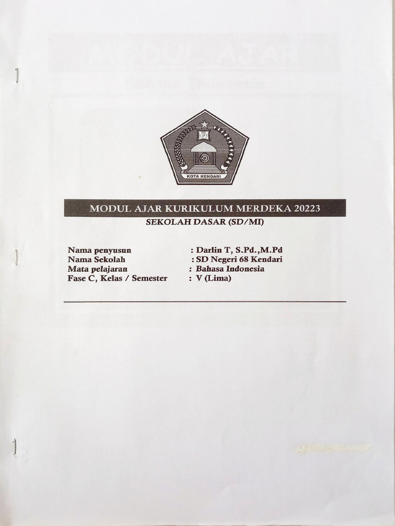 Modul Ajar Kumer Kelas 5 BHS Indonesia SDN 68 Kendari | PDF