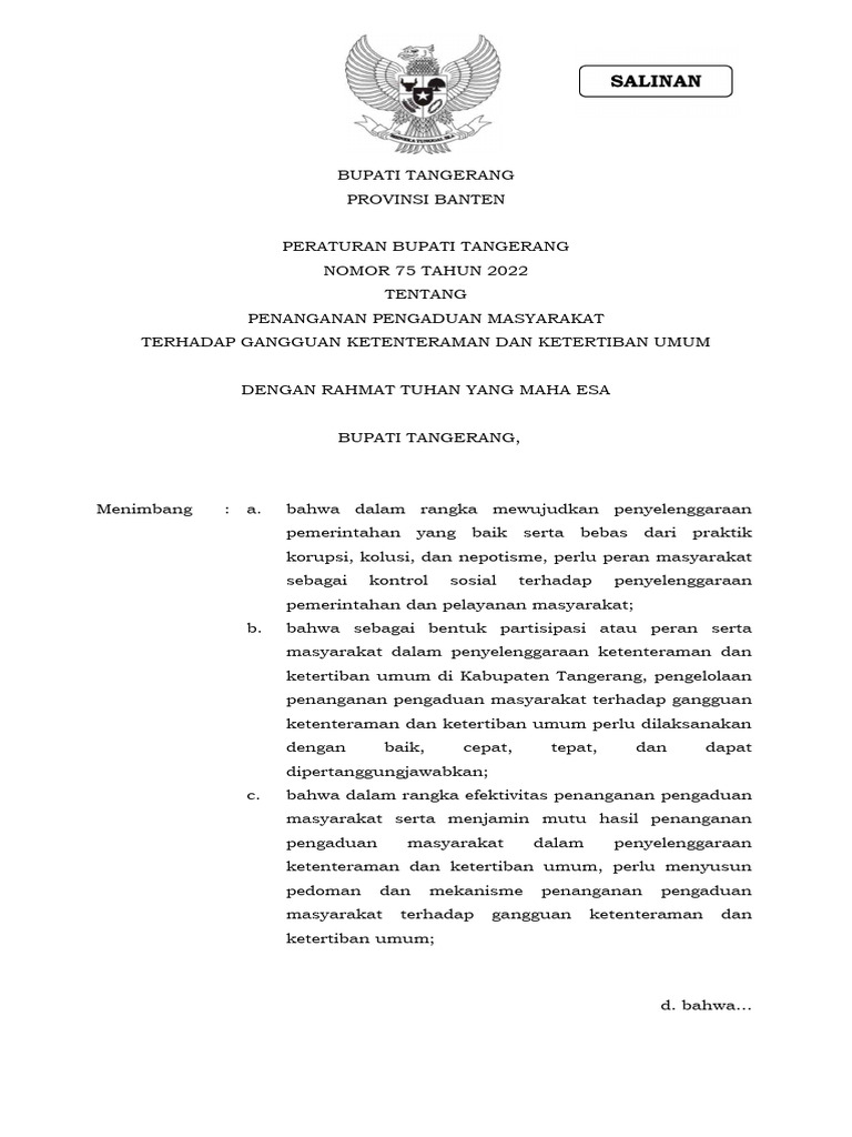 Perbup 75 Tahun 2022 | PDF