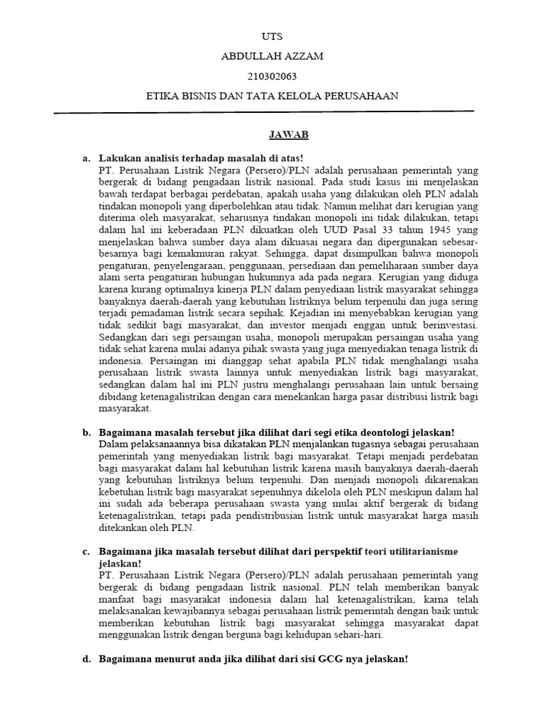 Uts Etika Bisnis-210302063-Abdullah Azzam | PDF