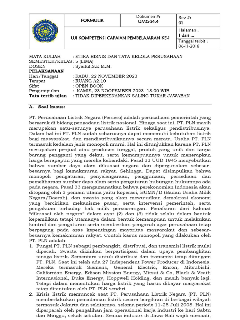 UTS ETIKA CPK 2023-2024 Sore | PDF