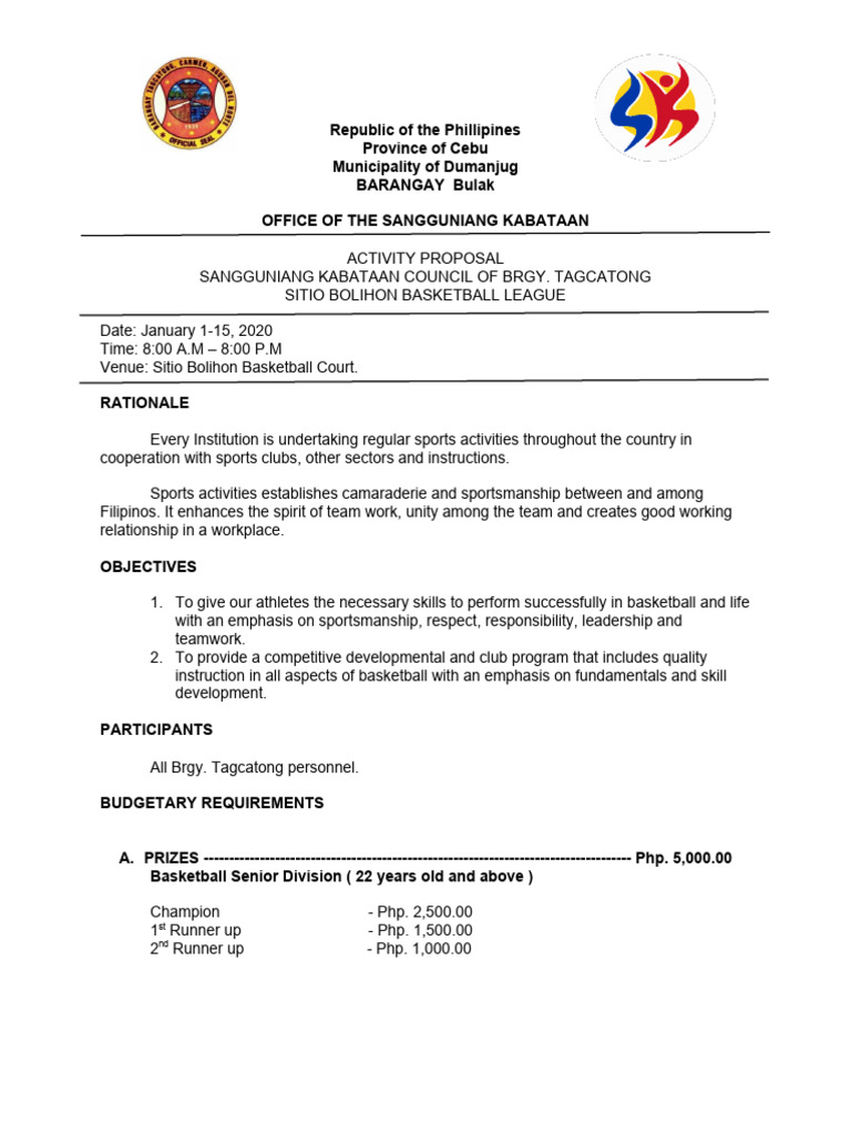 Sitio Bolihon Basketball League Proposal | PDF