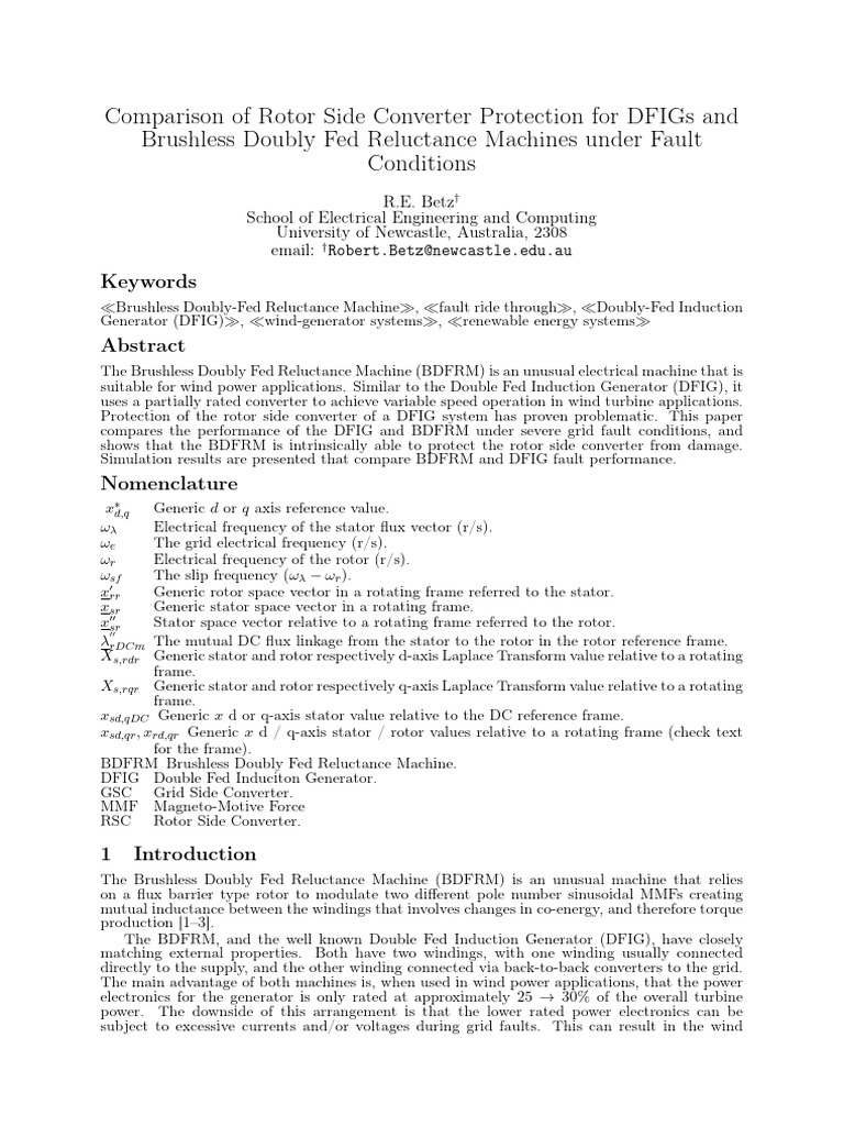 Comparison Of Rotor Side Converter Protection For Dfigs And Brushless Doubly Fed Reluctance