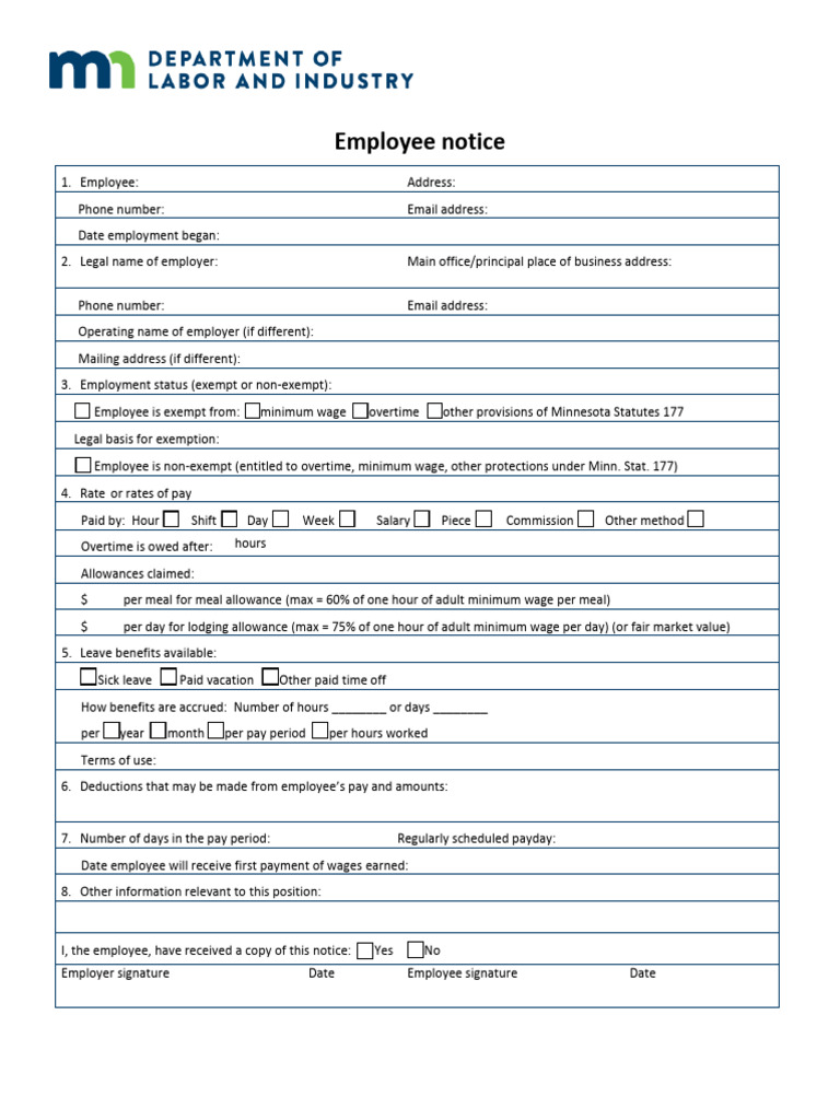 Employee Notice Form | PDF | Employment | Overtime