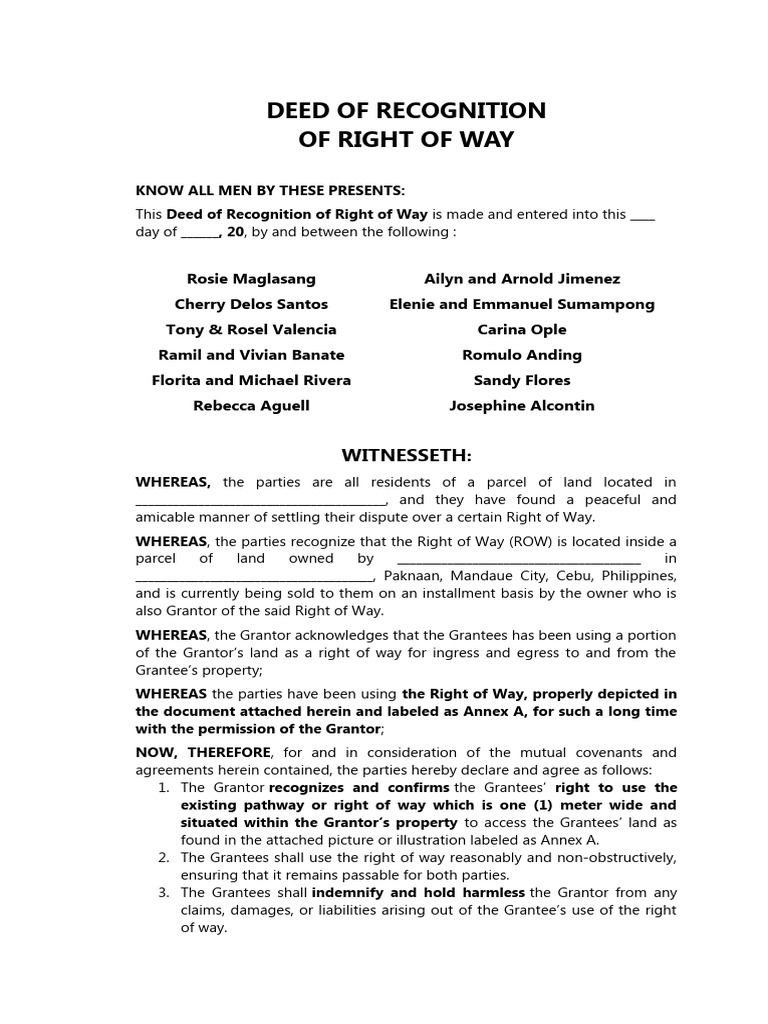 Deed of Recognition for Right of Way | PDF | Deed | Natural Resources Law