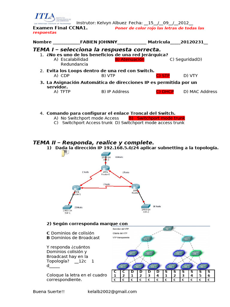 Examen Final CCNA3 | PDF | Redes de computadoras | Red de arquitectura