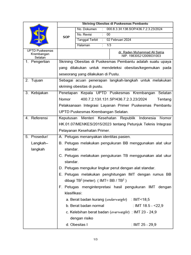 138. SOP skrining obesitas pustu | PDF