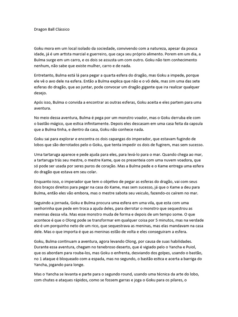 Dragon Ball Clássico Resumo | PDF | Dragon Ball