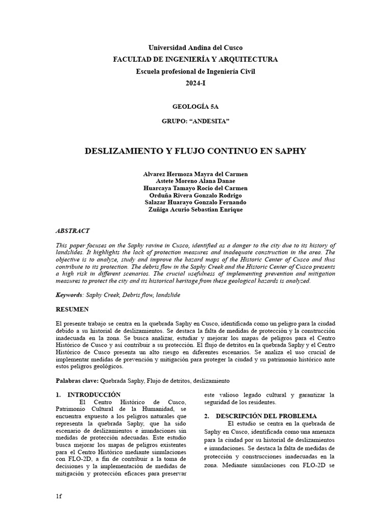 Riesgos de Deslizamientos en Saphy, Cusco | PDF | Erosión | Inundar